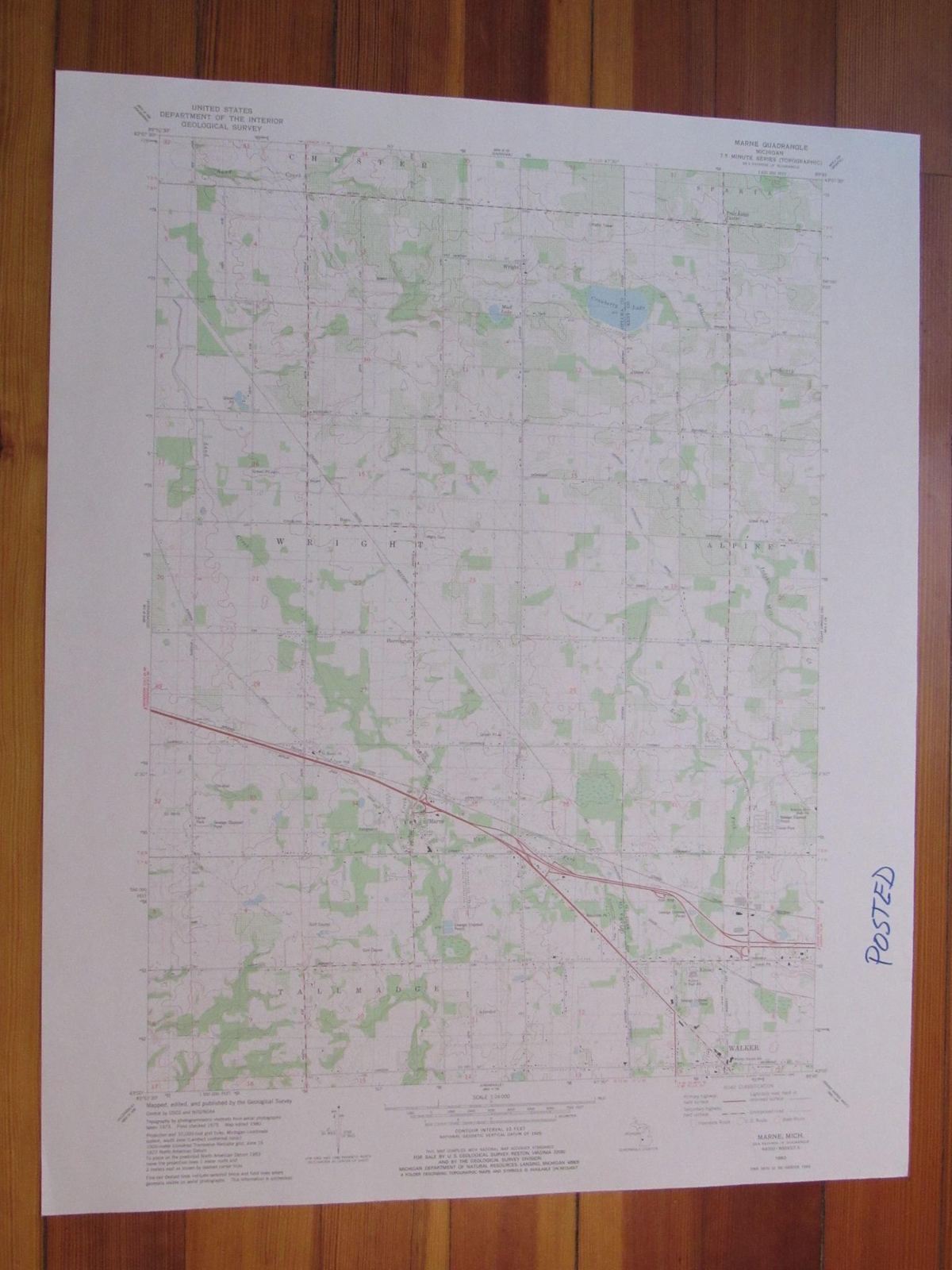 Marne Michigan 1980 Original Vintage USGS Topo Map | eBay