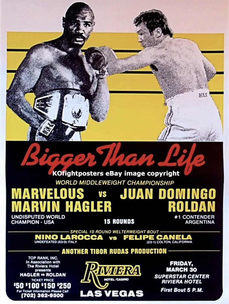 Original Vintage On Site Marvin Hagler vs. Juan Roldan Boxing Fight ...