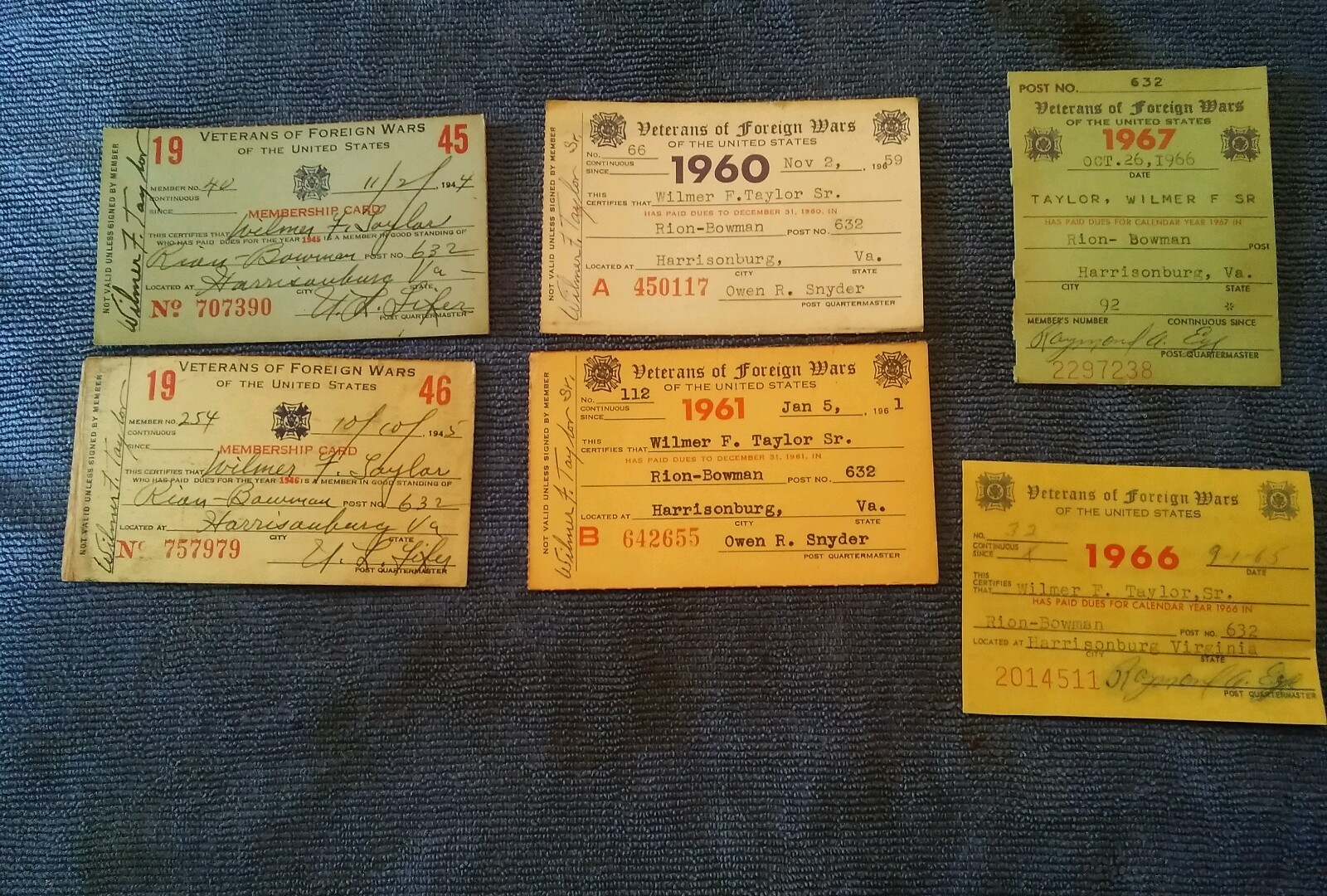008 Lot Vintage VETERANS of FOREIGN WARS MEMBERSHIP CARDs VFW post 632 ...