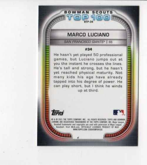 2021 Topps Bowman Chrome Marco Luciano #STP-34 Scouts Top 100 San ...