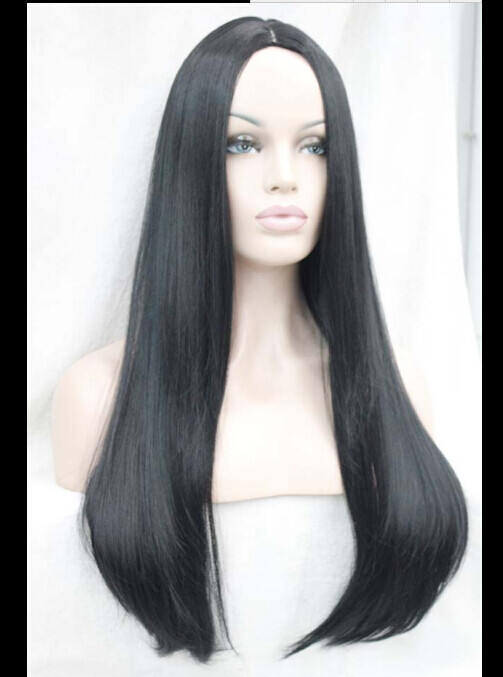 Black Long Straight Fiber Wigs Natual Looking Daily Use Heat Resistant ...