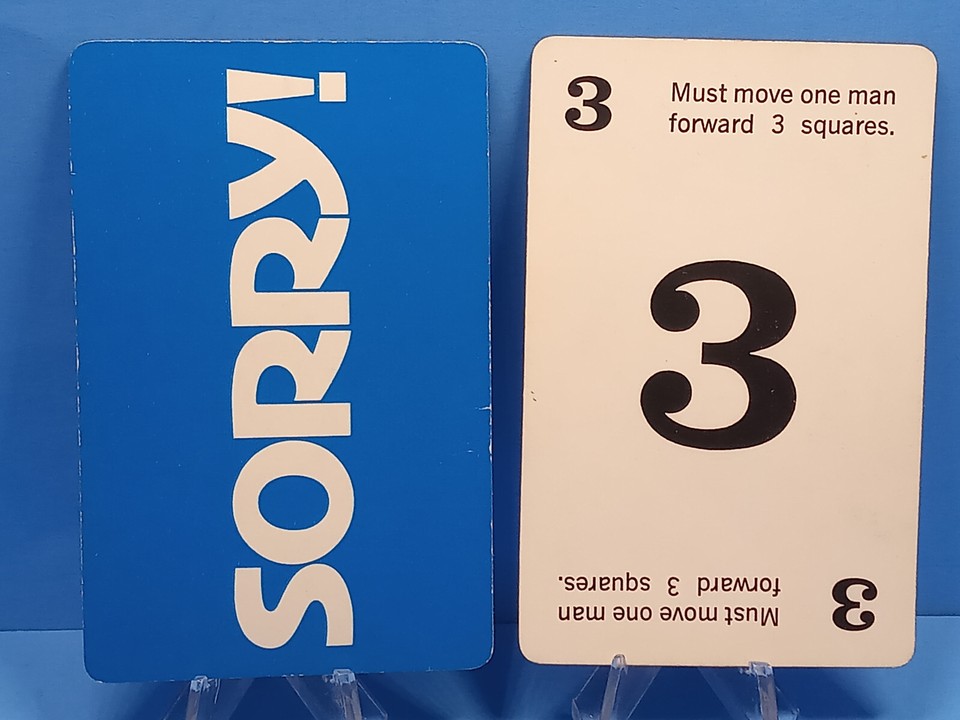 Vintage 1972 Sorry Board Game SINGLE Replacement Cards 2 Versions You ...