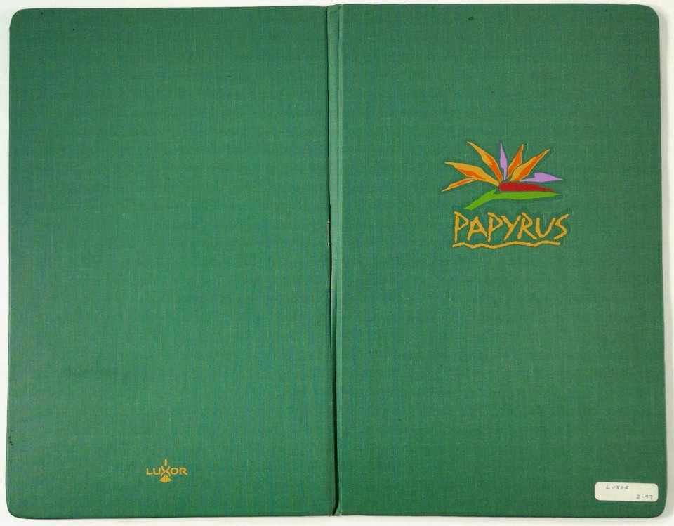 1997 Vtg Original HUGE CLOTH Menu LUXOR HOTEL PAPYRUS RESTAURANT Las ...