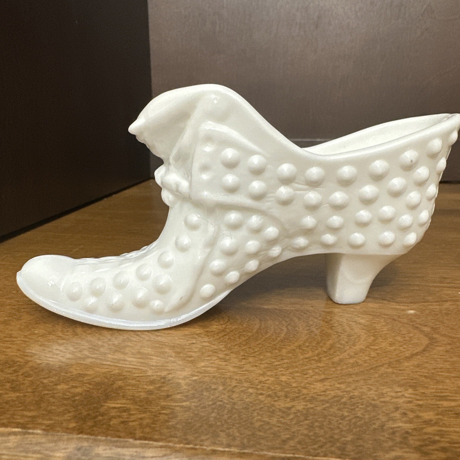 Fenton Shoe Art Glass White Cat Head Hobnail Slipper ~6” Vintage | eBay