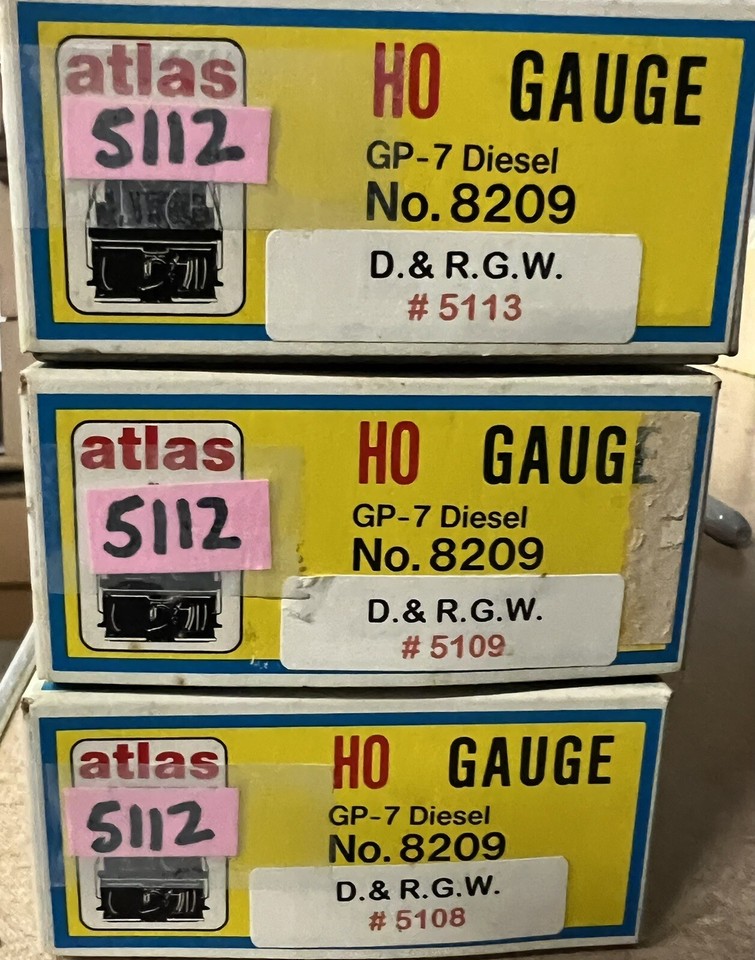 Atlas Yellow Box H.O. Locomotive GP-7 Denver & Rio Grande Western #5112 ...