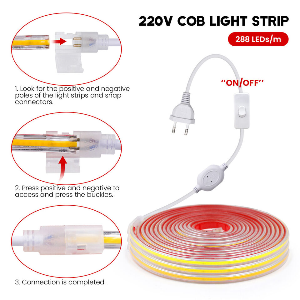 Bright And Durable High Voltage Cob Led Light Strip 220v 288 Led Chips ...