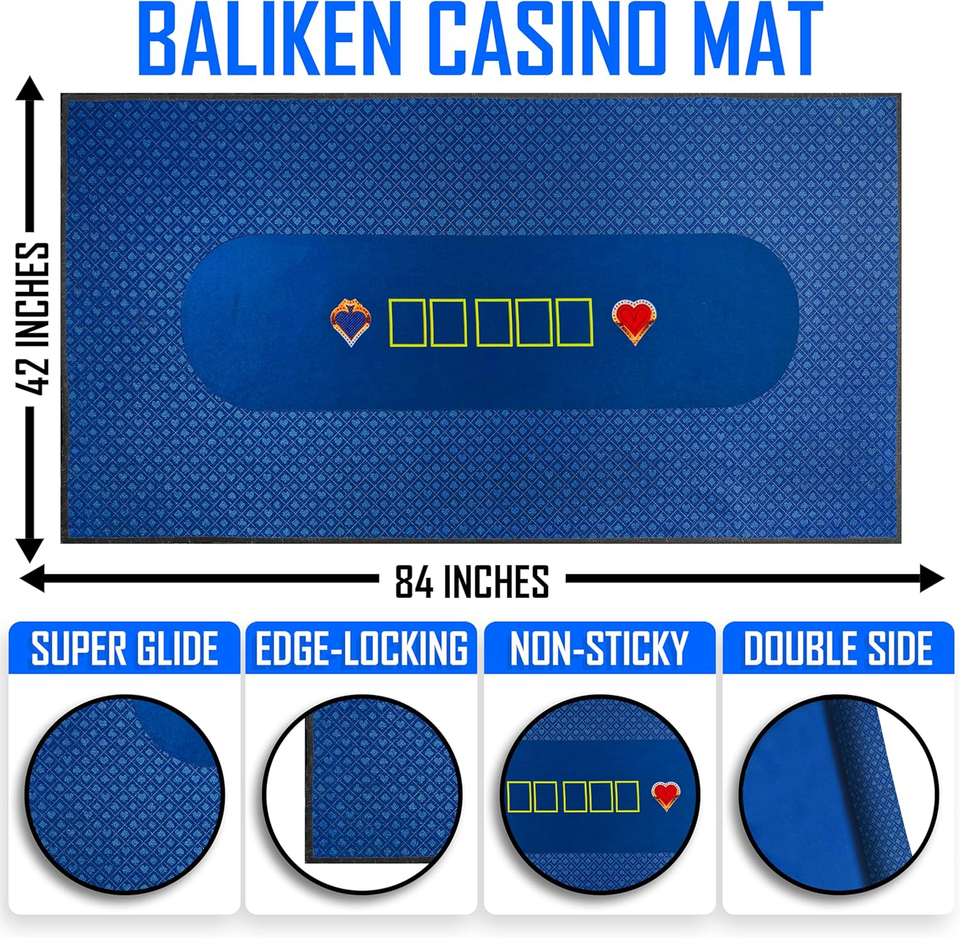 Texas Hold'em Poker & Blackjack Casino Felt Mat - 84x42 Inches ...