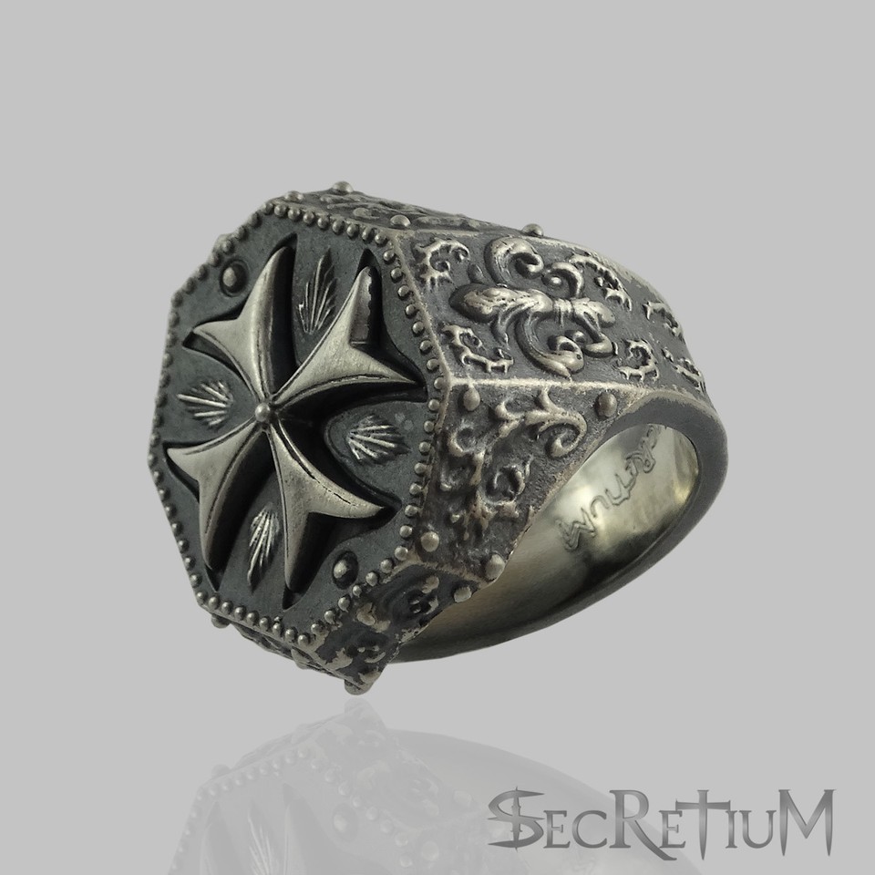 Masonic Knights Templar Sterling Silver 925 Medieval Cross Biker Men's ...