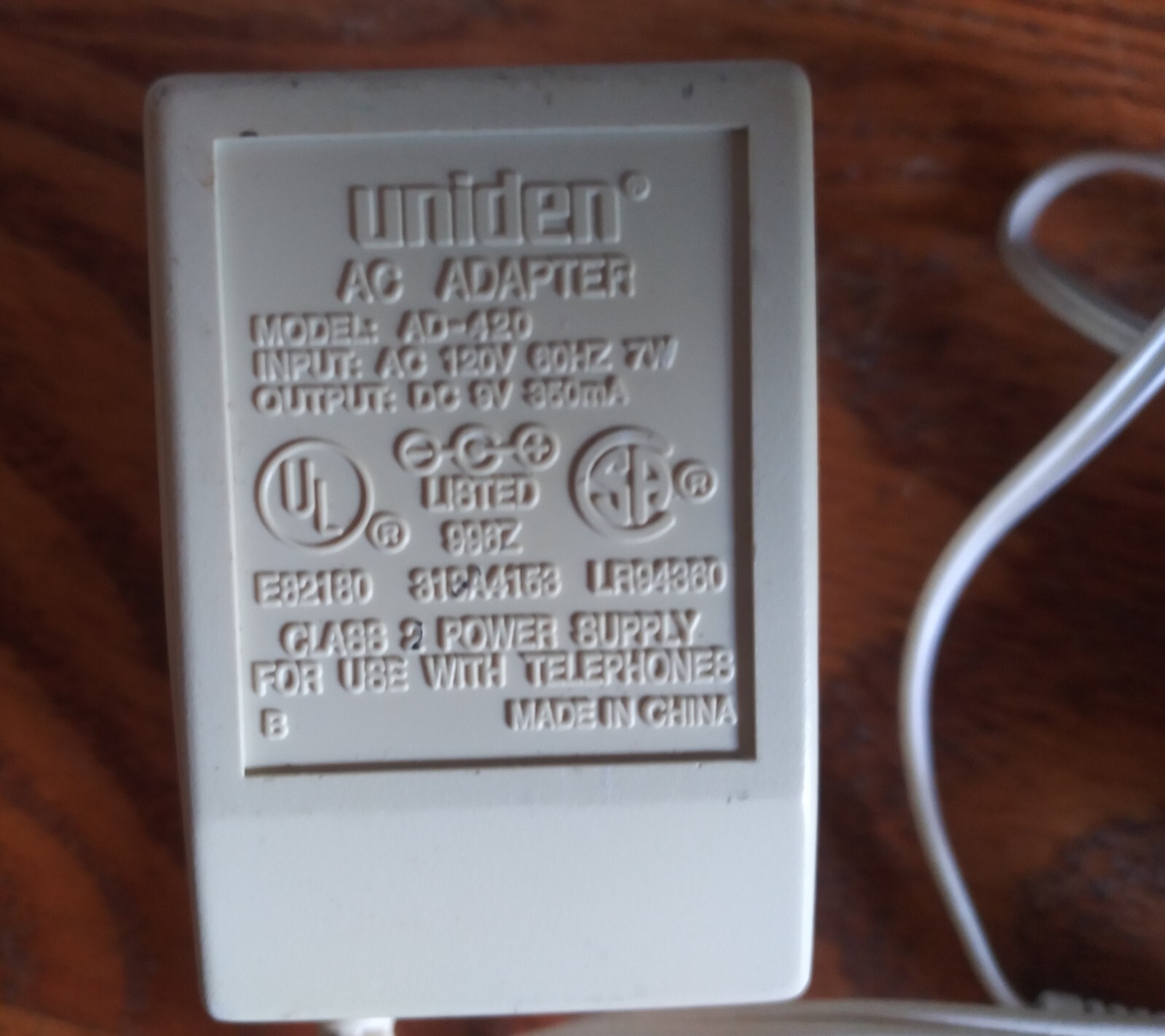 Uniden Phone AC ADAPTER Model AD-420 wall charger class 2 power supply ...