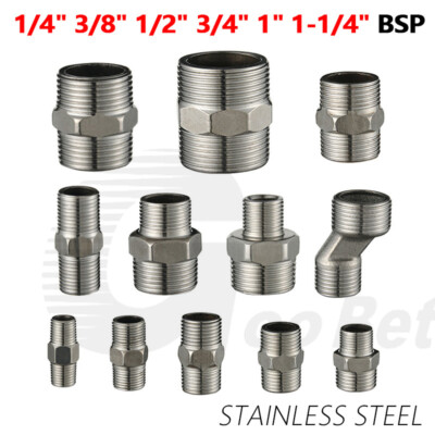 Stainless Steel Hex Nipple Adapter 1/4" to 1-1/4" BSP Male Thread Pipe ...
