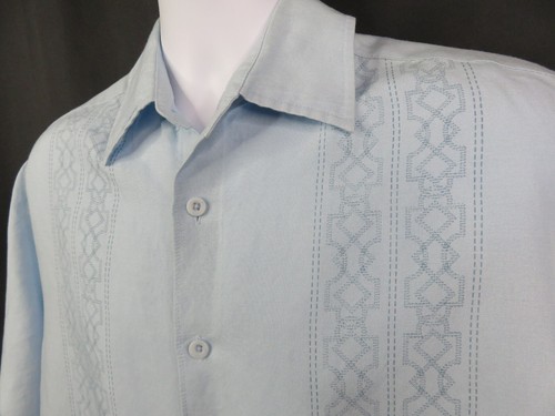 Cubavera Guayabera Shirt L Light Blue Geometric Panel Short Sleeve | eBay