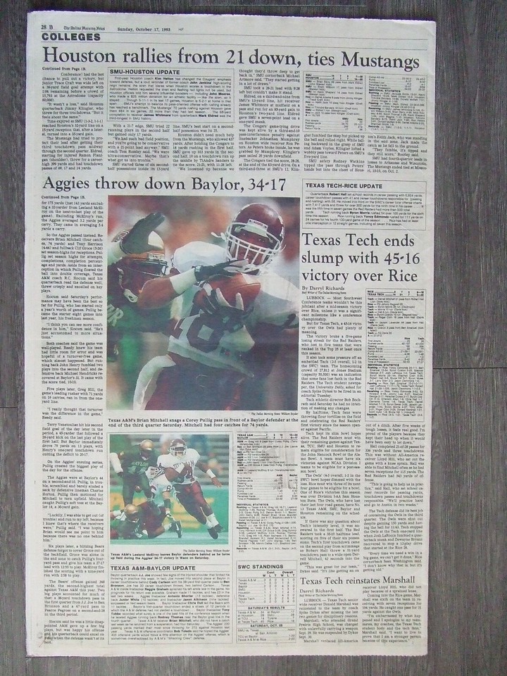 The Dallas Morning News - Sports Day - October 17, 1993 | eBay