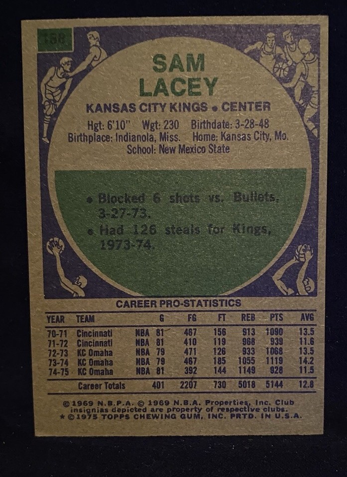 1975-76 Topps Basketball Sam Lacey #168 Kansas city Kings NM | eBay