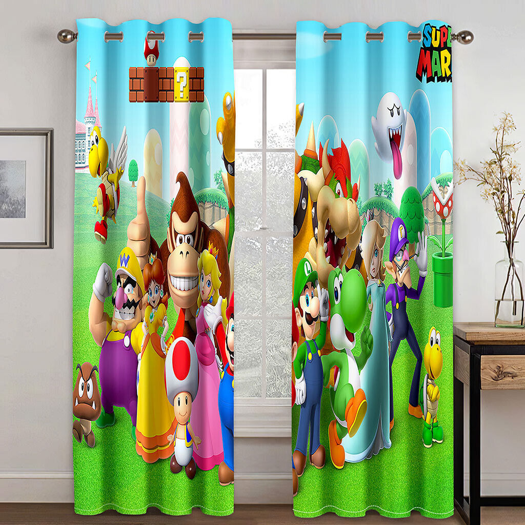 Kids Super Mario Curtains Thick Blackout Curtains Thermal Ring Top ...