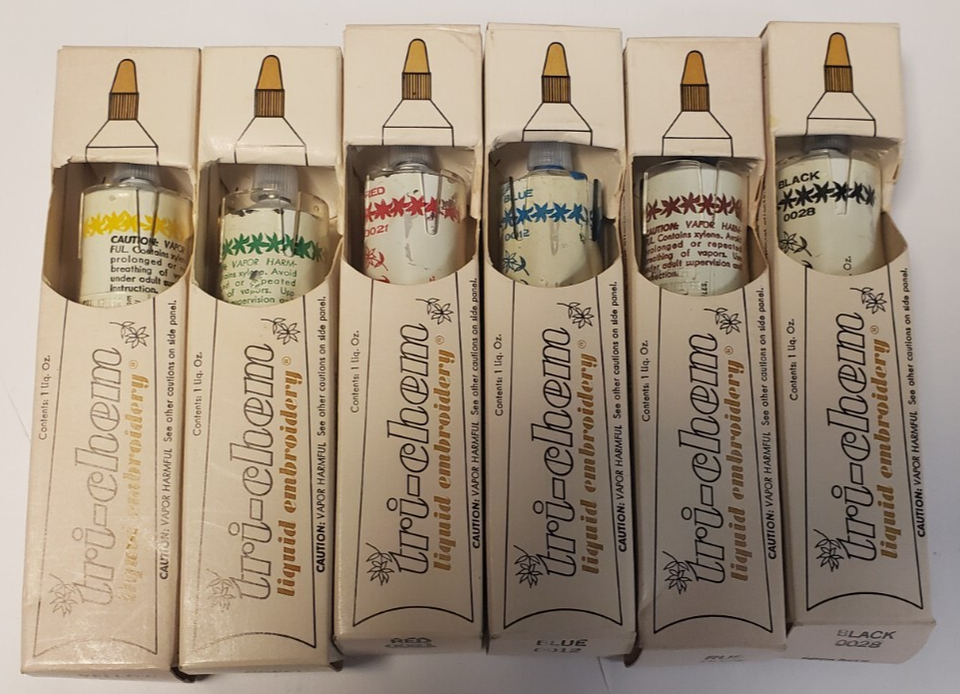 Lot 6 tri-chem Liquid Embroidery Paints Patterns Directions Orig Box ...