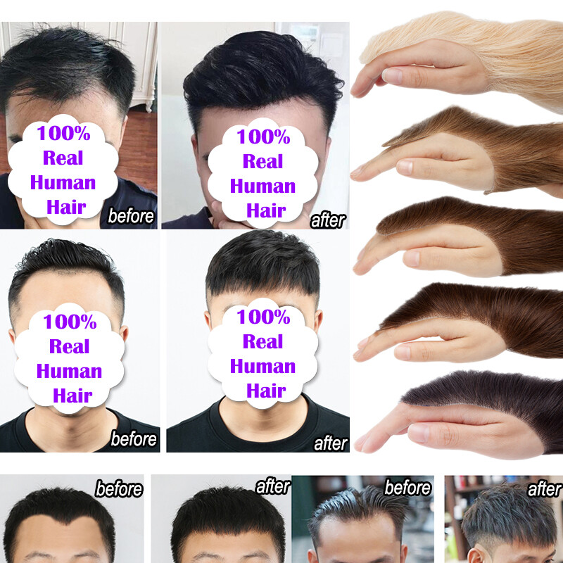 Mens Forehead Hairline Hairpiece Skin PU Frontal Toupees 100% Remy ...