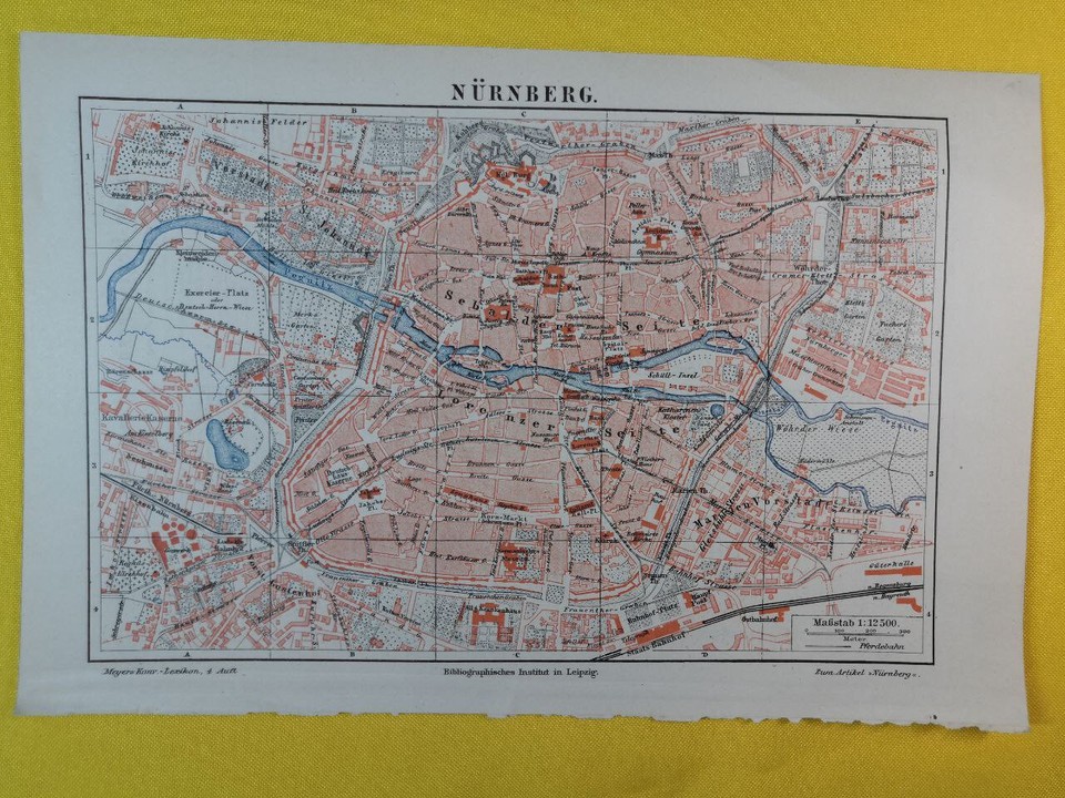 1896 NUREMBERG Holy Empire Rallies Germany Vintage City Map Plan 9.5 ...