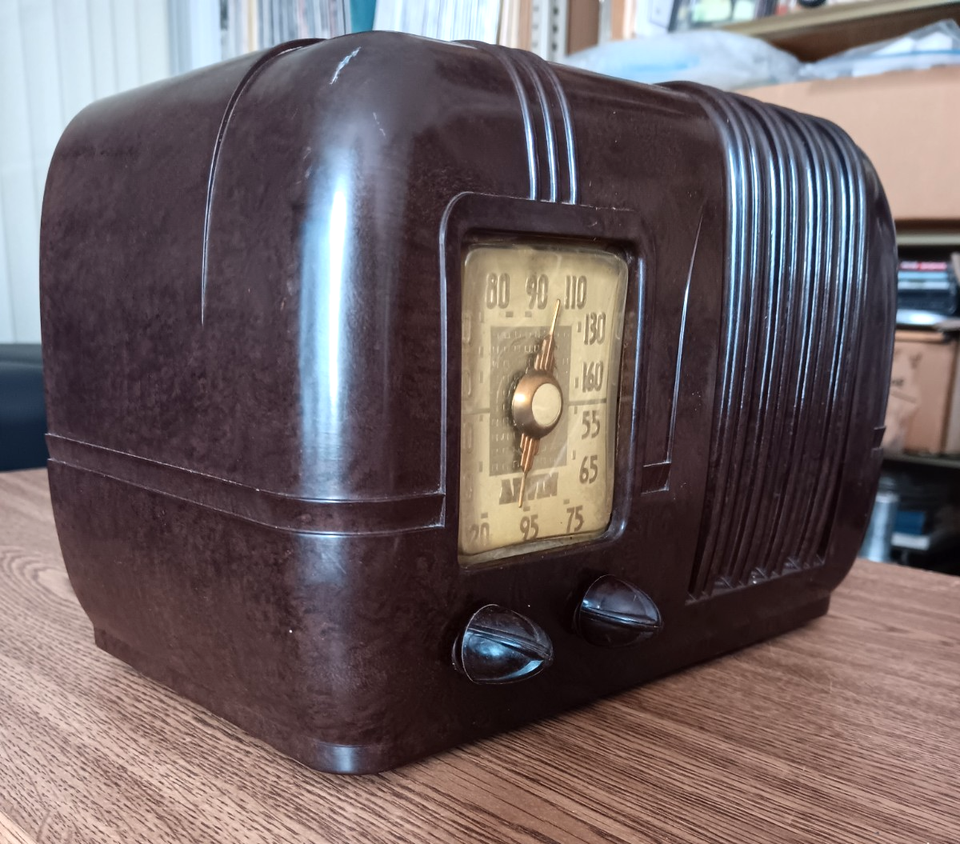 Vintage LEFT-HANDED Mottled Bakelite 1947 ARVIN 544 DECO Tube AM RADIO ...