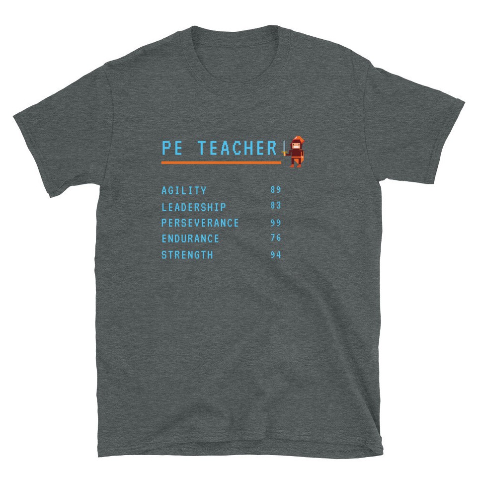PE Teacher Tee for Women and Men in White Black Navy Grey Cotton 8-Bit ...