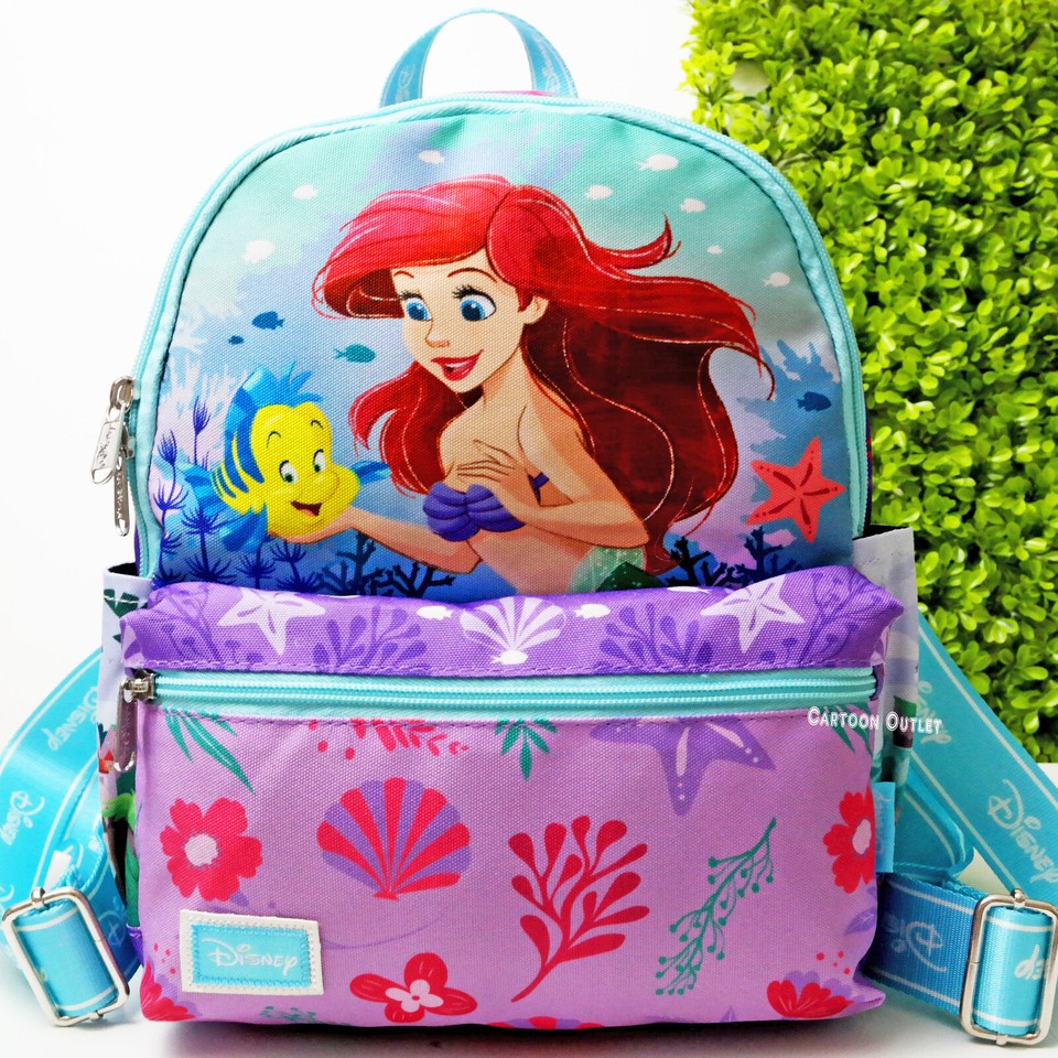 Disney Ariel Nylon Backpack 13" Deluxe All Over Print Purse The Little ...