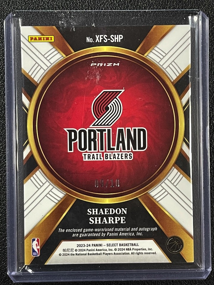 SHAEDON SHARPE 2023-24 SELECT X-FACTOR GOLD PRIZM GAME-USED PATCH AUTO ...