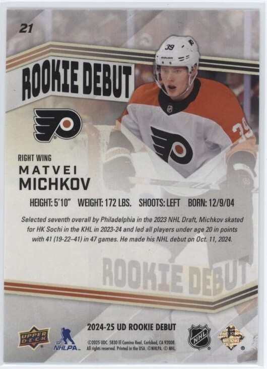 Matvei Michkov 2024-25 UD Rookie Debut Base Set, 21 | eBay