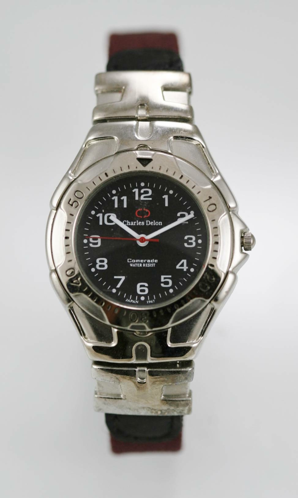 Charles Delon Watch Mens Stainless Silver Water Resist Black Leather ...