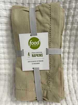 Food Network Fabric Dinner Napkins Khaki Hemstitch 20x20 Set of 4 Poly ...