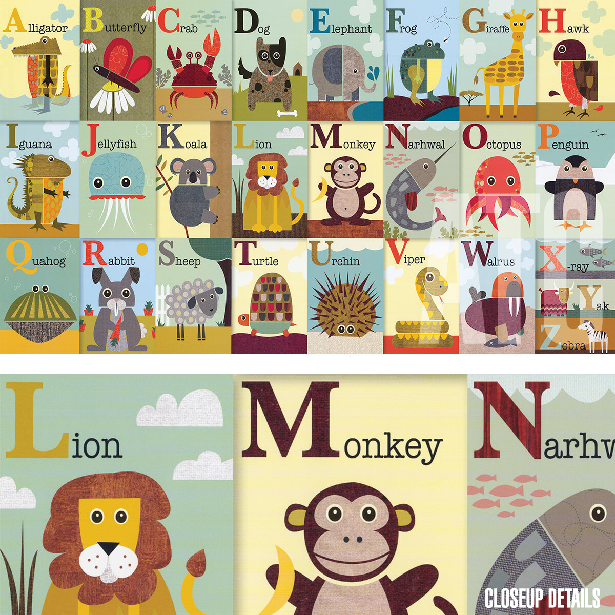 38W"X22H" ALPHABET ZOO by JENN SKI - CHILDREN LETTERS EDUCATIONAL ...