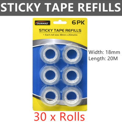 30 x Clear Sticky Tape Rolls 18mmx20M Dispenser Refill Roll Adhesive ...