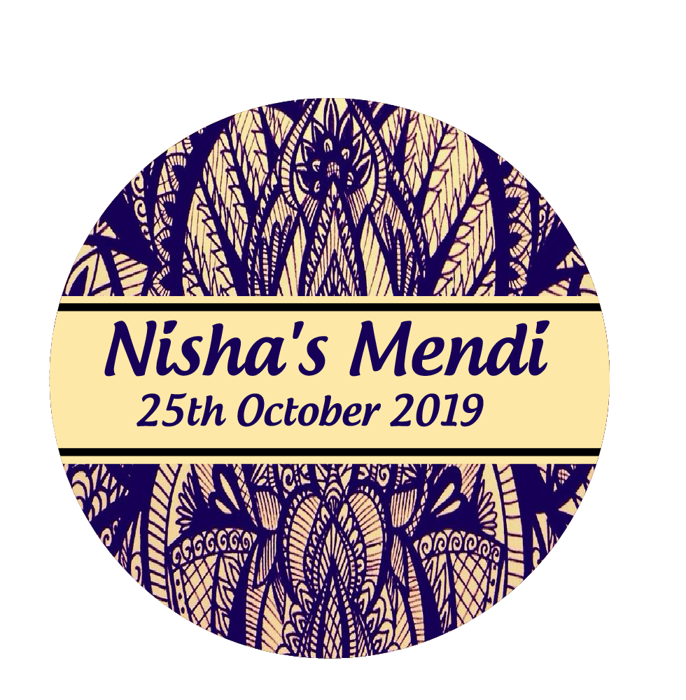 DAMASK PATTERNED PERSONALISED ROUND MEHNDI MEHENDI STICKERS MATT GLOSS ...
