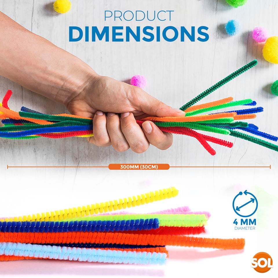 120 High Quality Pipe Cleaners Chenille Craft Stems Assorted Colours ...