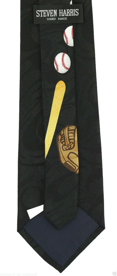 Curve Ball Men's Necktie Baseball Glove Bat Coach Team Fan Gift Black ...