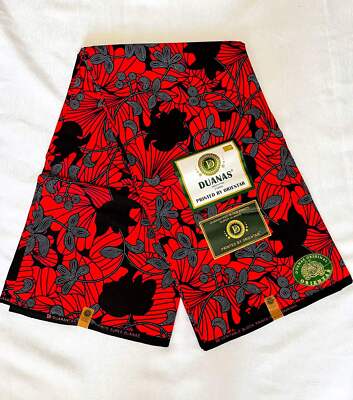 Premium Cotton Kitenge – Black and White Floral Patterns on Red, 6 ...