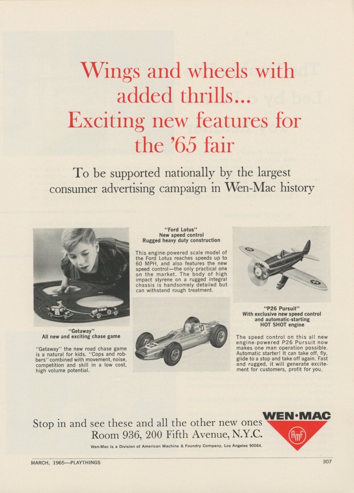 1965 AMF Wen Mac Toy Ad Getaway Car Chase Game Lotus Racer P26 Pursuit ...