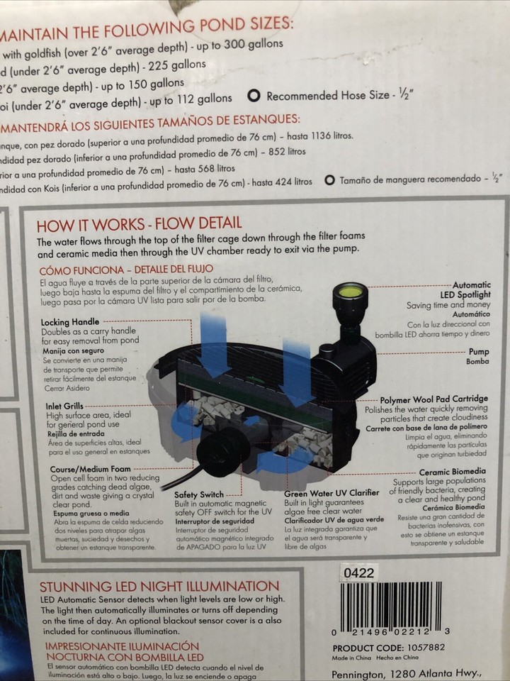 Pennington Aquagarden 300 GPH in Pond All-in-One Pump with Cleaning Pod ...