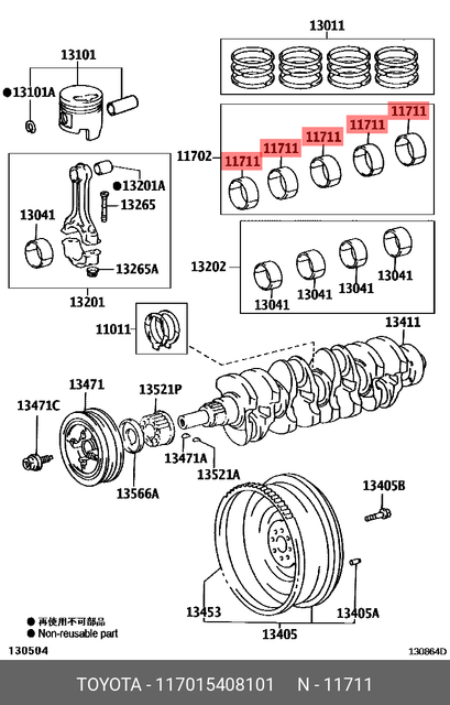 Original crankshaft bearing shells 117015408101 for TOYOTA 11701-54081 ...