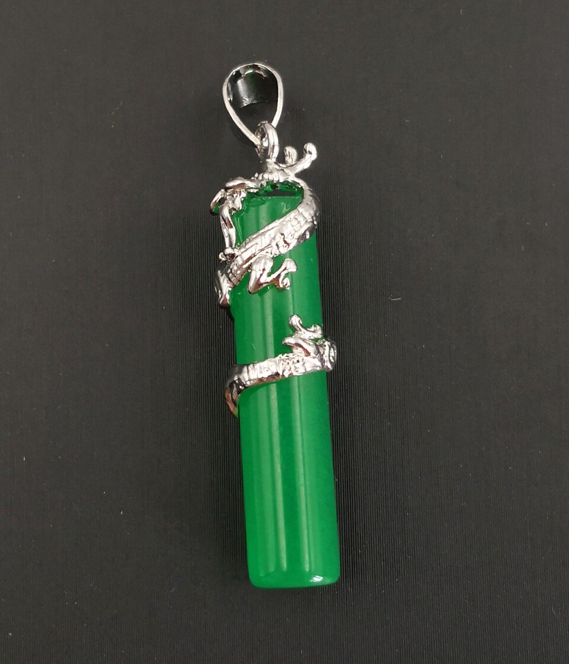 Light Green Aventurine Jade Dragon Coil Pillar Column 18KGP Pendant ...