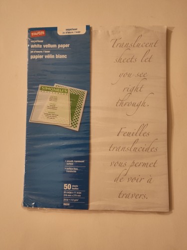 Staples Inkjet Laser White Vellum Paper 8.5 x 11 inches 50 Sheets 26232 ...