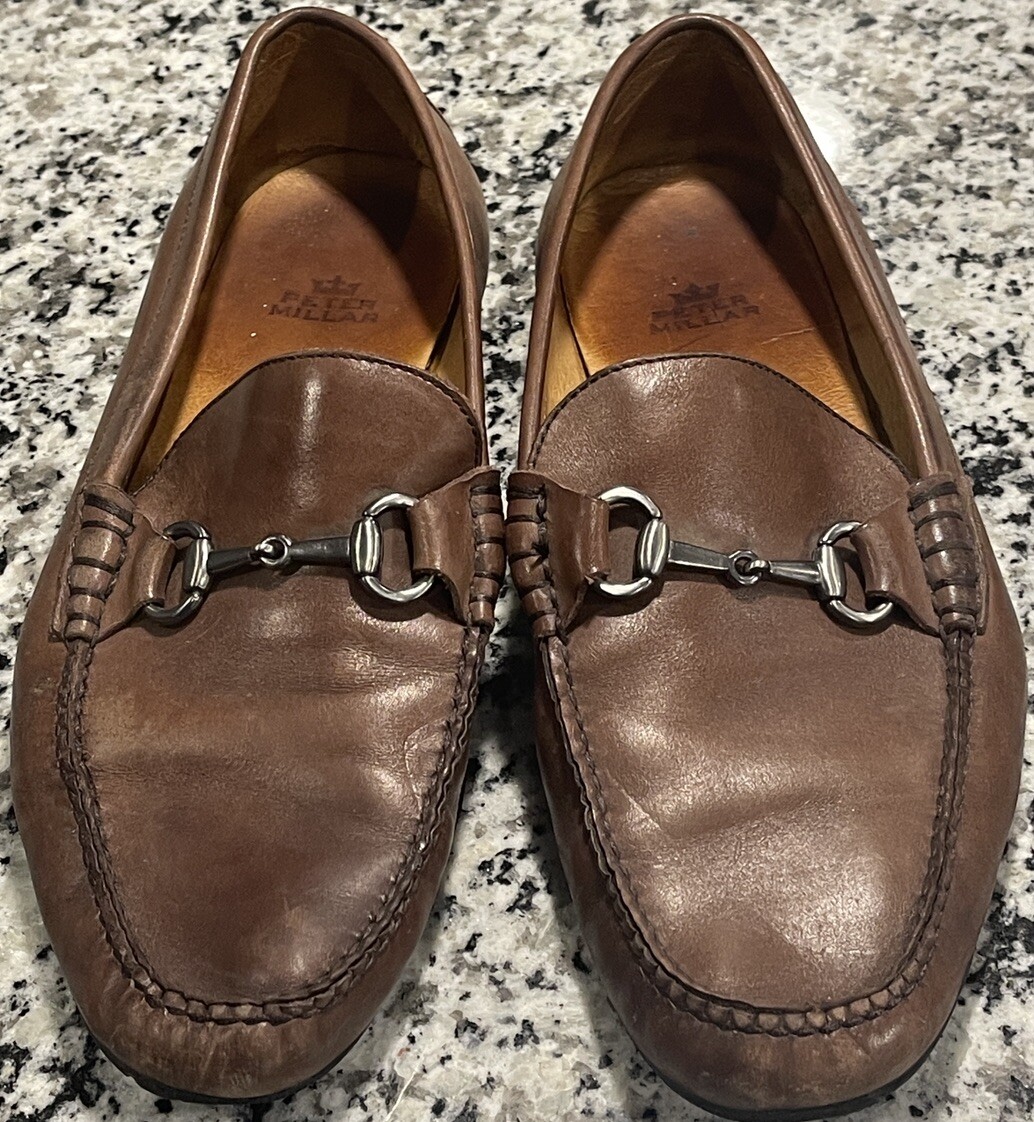 PETER MILLAR 'Leather Bit Loafers' Mens Brown Slip-On Driving