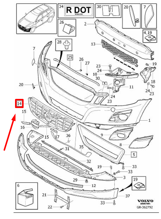 VOLVO XC60 MK1 Kühlergrill vorne R-Design 31284337 NEUES ECHTES | eBay.de