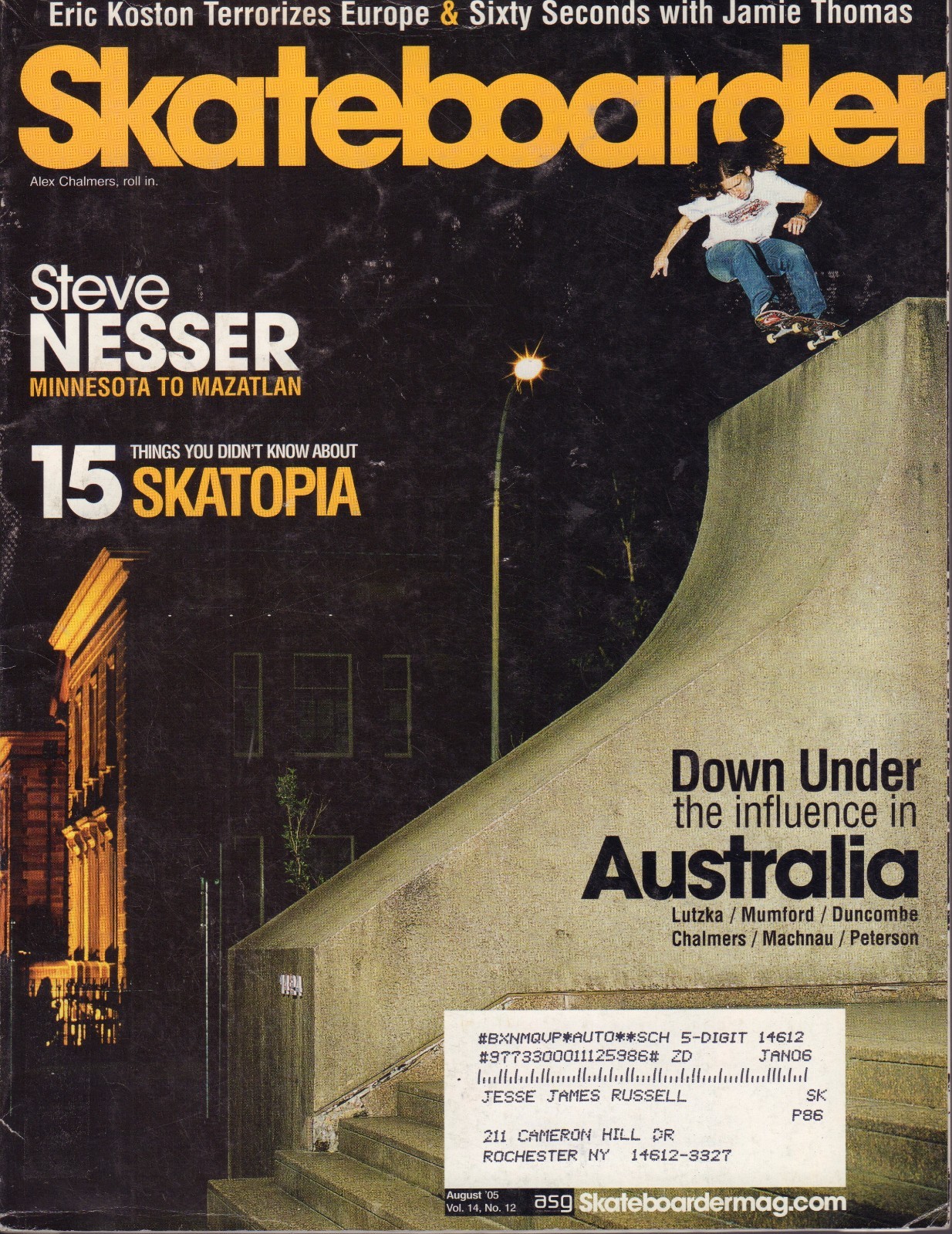Skateboarder August 2005 Steve Nesser, Eric Koston w/ML VG 070816DBE2 ...
