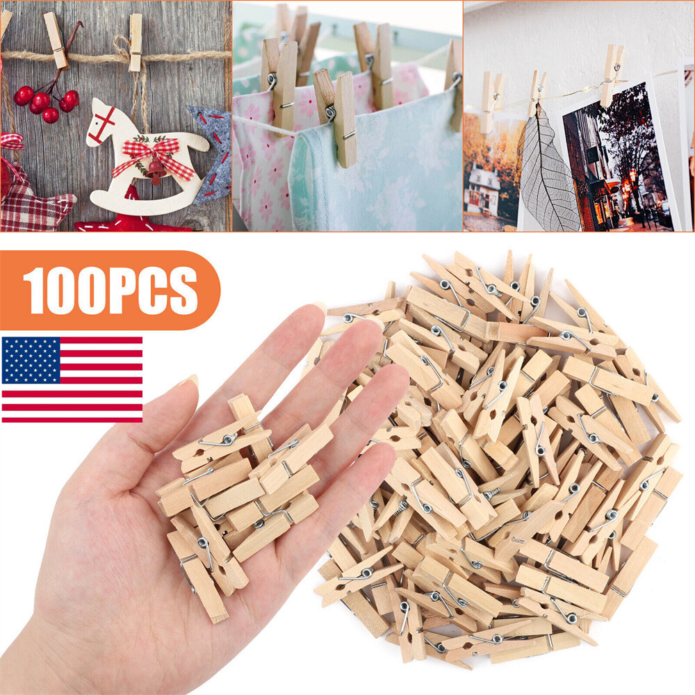 100Pcs Wood Clothespins Wooden Clips Laundry Clothes Pegs Spring Photo ...