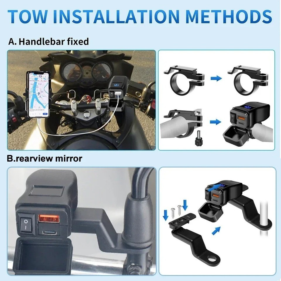 Dual Waterproof USB Port Motorbike Motorcycle Charger Socket Black ...
