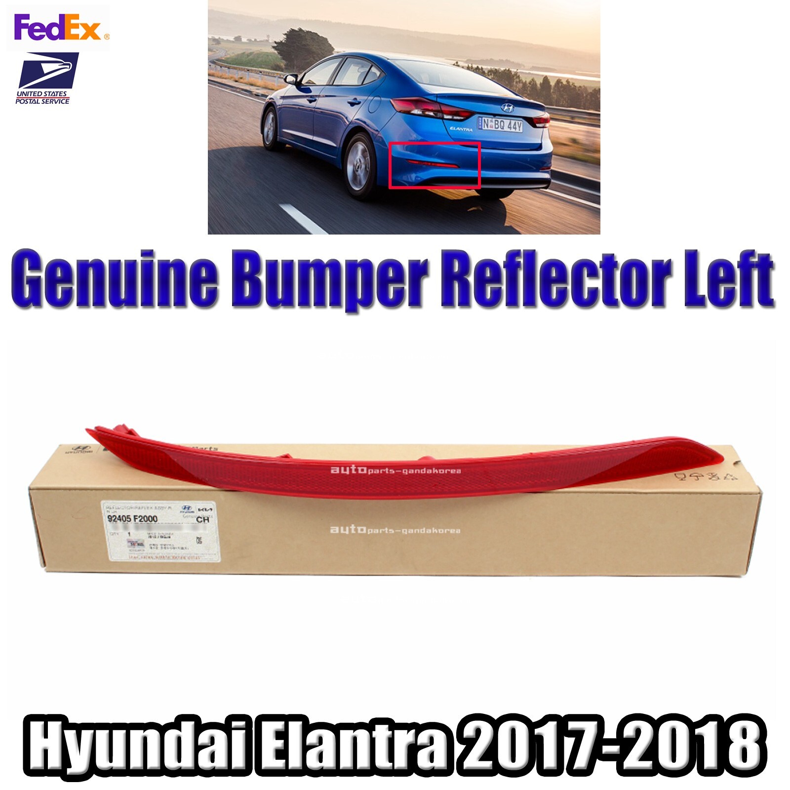 Genuine 92405F2000 Bumper Reflector Rear Left For Hyundai Elantra 2017 ...