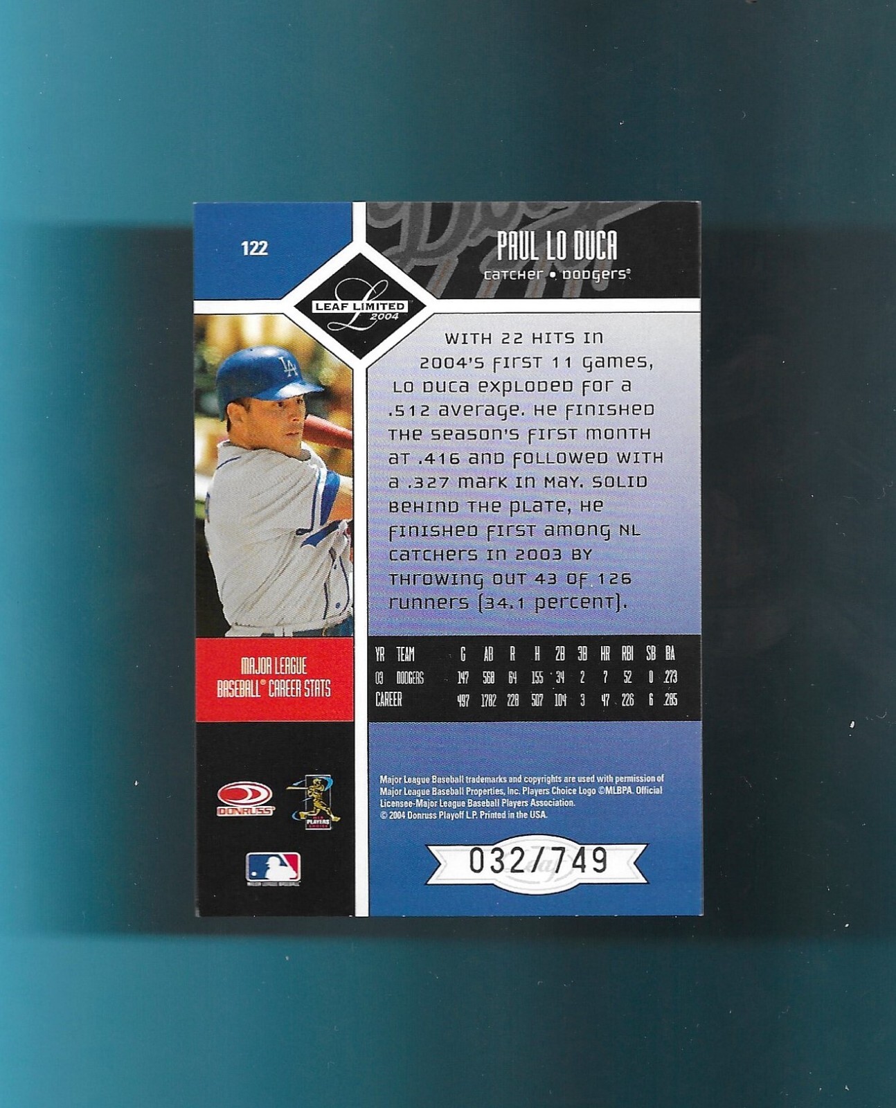 2004 Leaf LIMITED Card # 122 PAUL LO DUCA LOS ANGELES DODGERS /749 | eBay