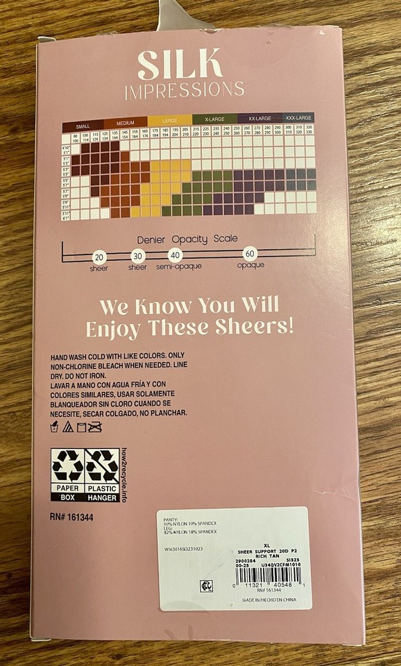 Silk Impressions Pantyhose 2 Pair Sheer Support Rich Tan Nylons XL New in Box | eBay