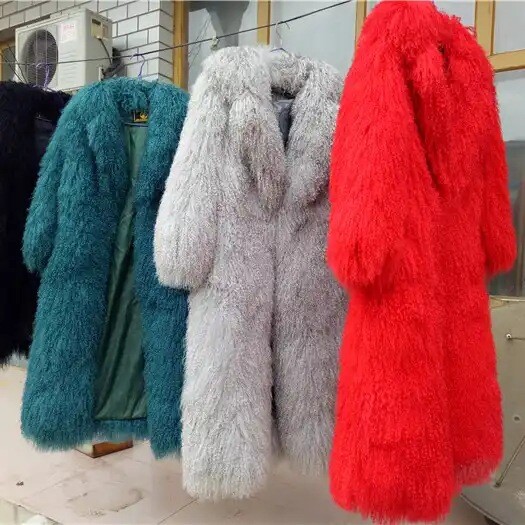 Women 100%Real Lamb Sheep Warm Coat Curly Lamb Tibetan Fur Mongolian ...