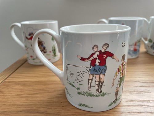 Cath Kidston set of 4 mugs football cowboy ship racing car Larch boys ...
