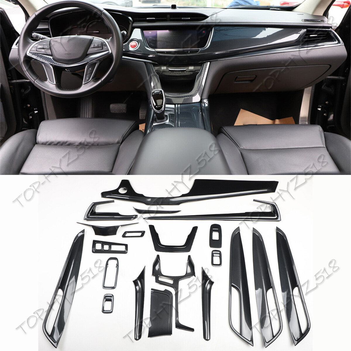 ABS Carbon Car interior kit Trim Cover 19pcs For Cadillac XT5 2020-2024 ...